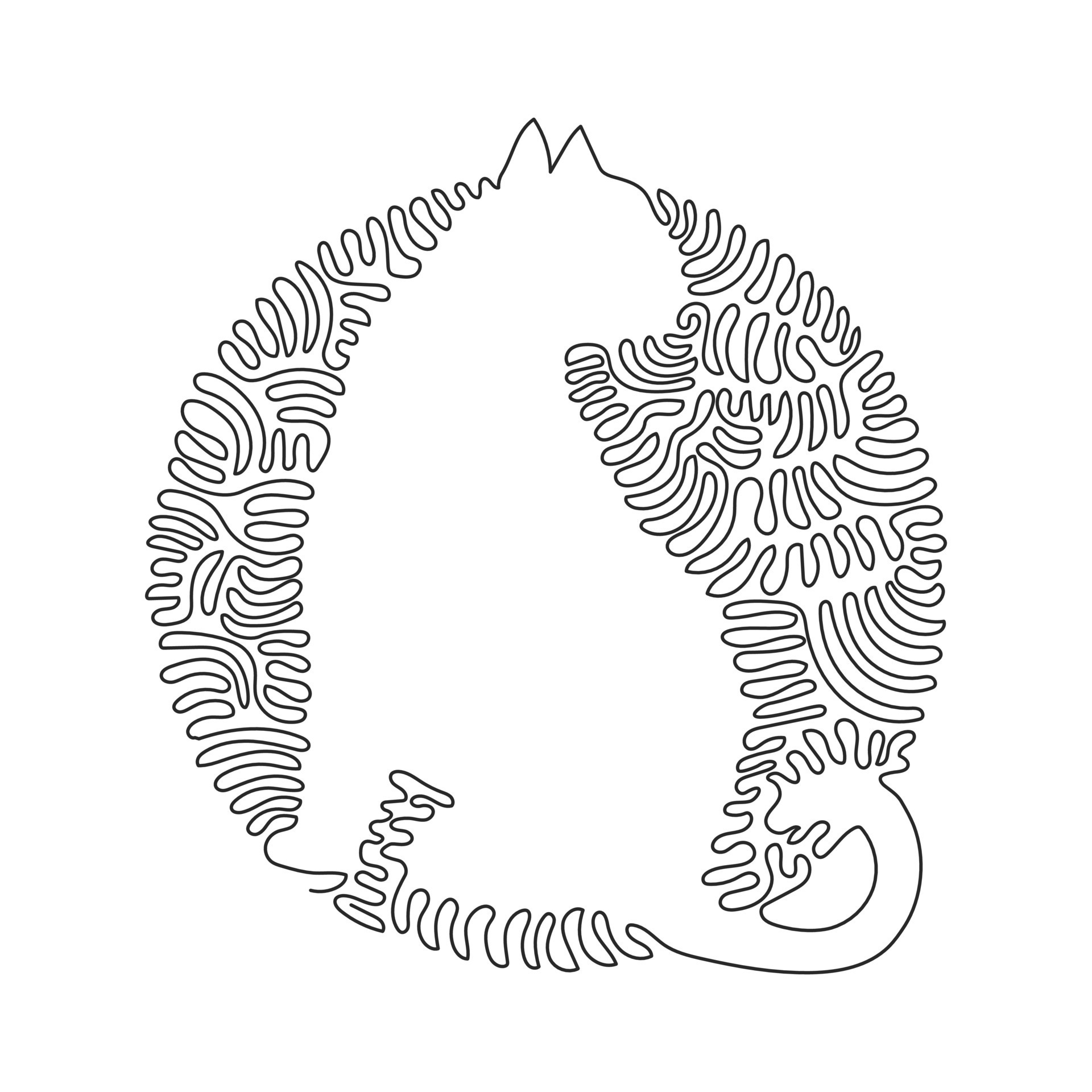 Single One Curly Line Drawing Of Cute Cat Sitting Abstract Art