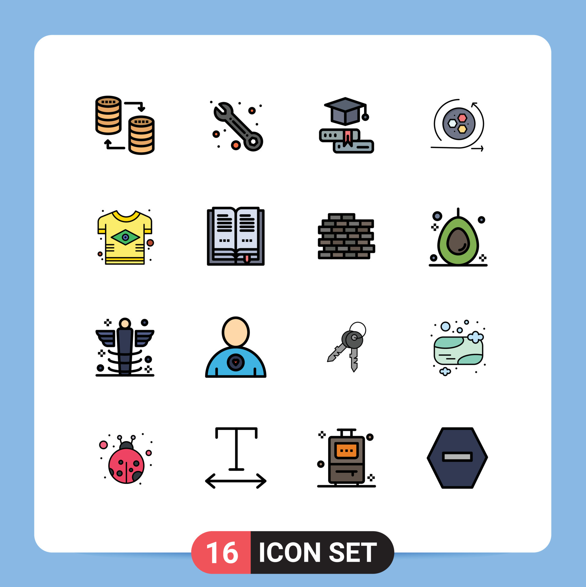 16 User Interface Flat Color Filled Line Pack Of Modern Signs And Symbols Of Brazilian Scince