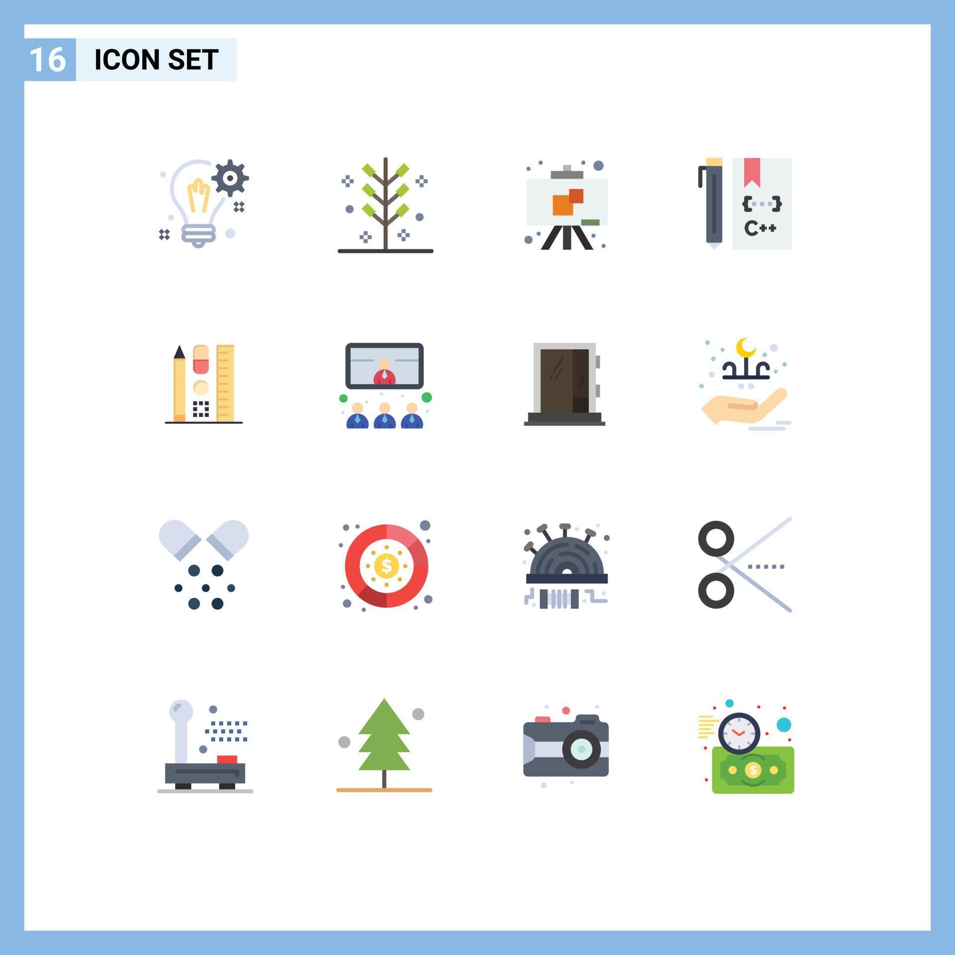 Group Of 16 Modern Flat Colors Set For Development Coding Firework Code School Editable Pack Of