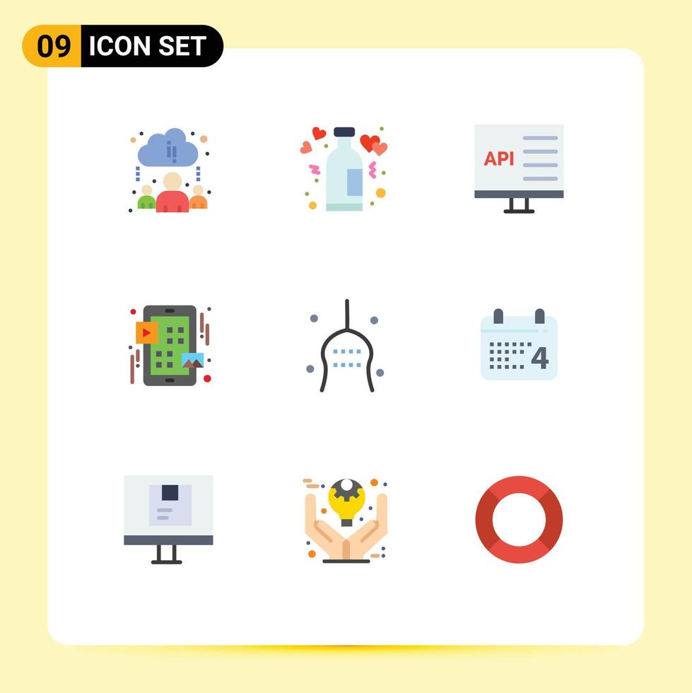 Mobile Interface Flat Color Set Of 9 Pictograms Of Bone Ui App Menu Development Editable Vector
