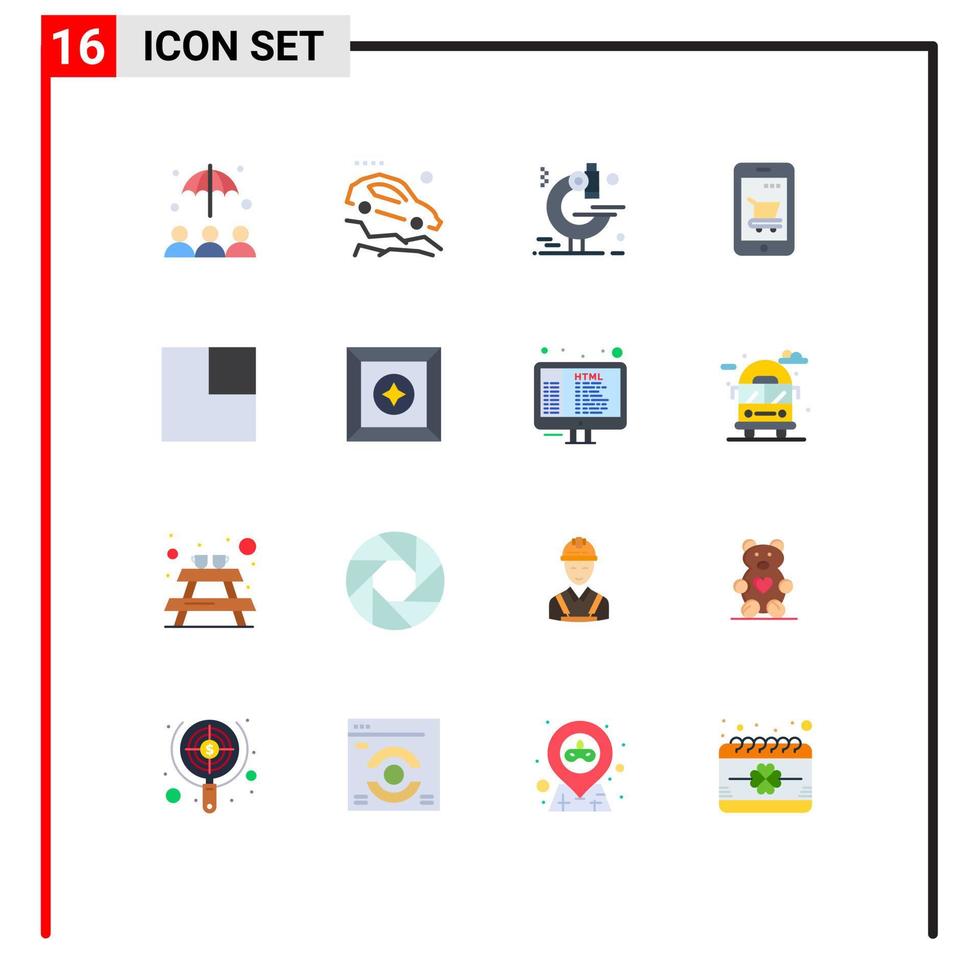 Editable Vector Line Pack Of 16 Simple Flat Colors Of View Expand Microscope Basket Mobile