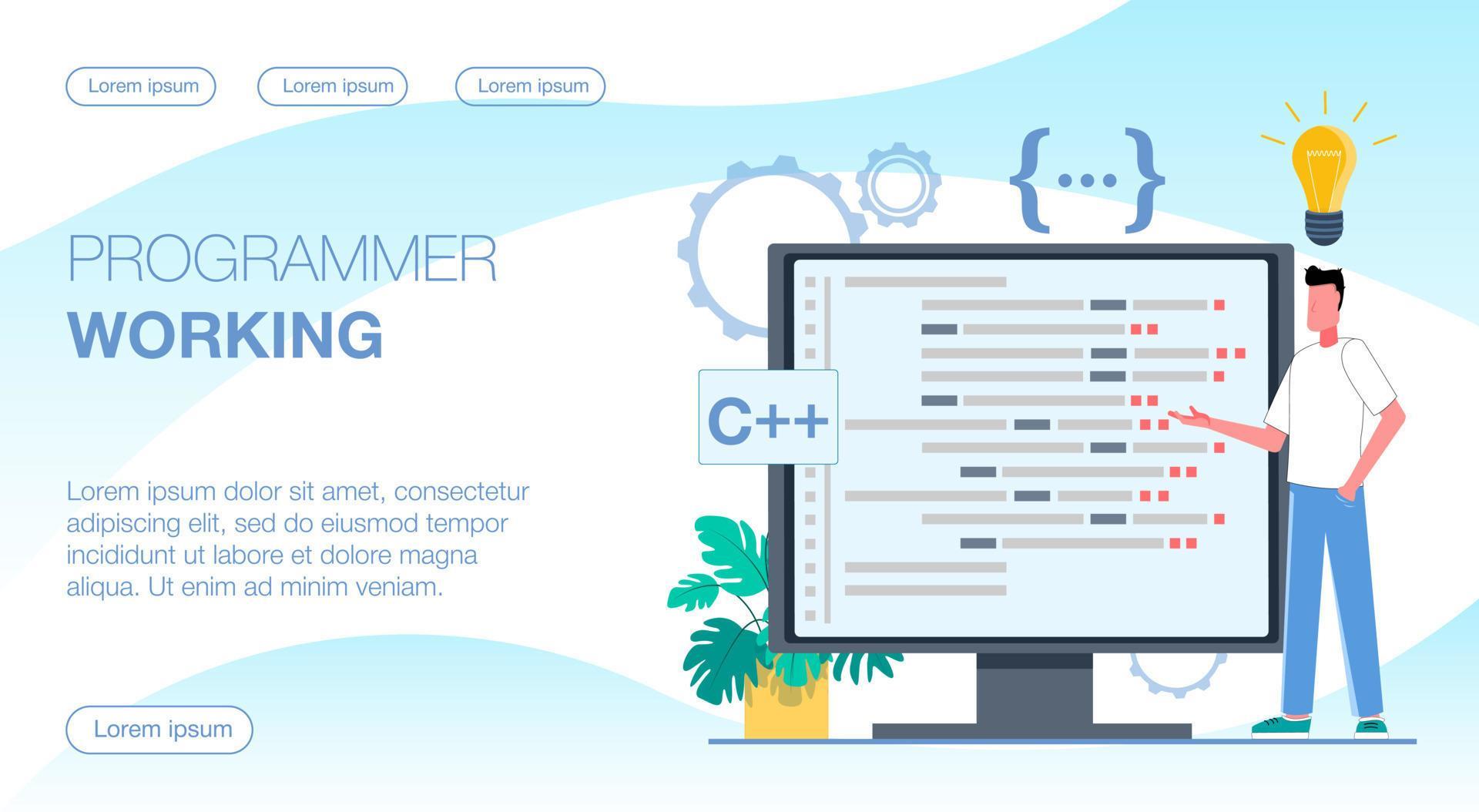 Programmer working. The programmer works on the computer. A man is ...