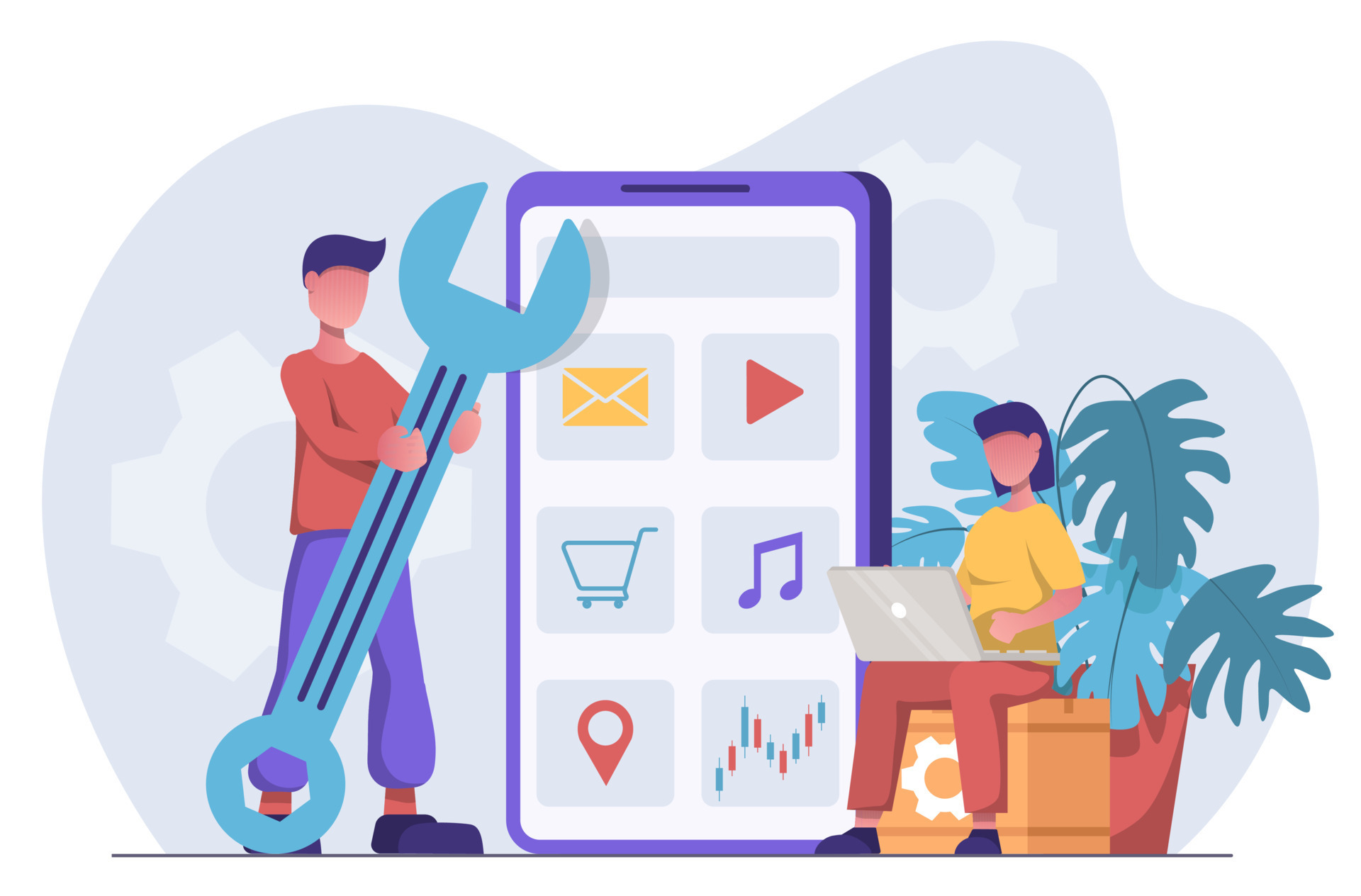 App development. Programmers develop a mobile app 17205534 Vector Art ...