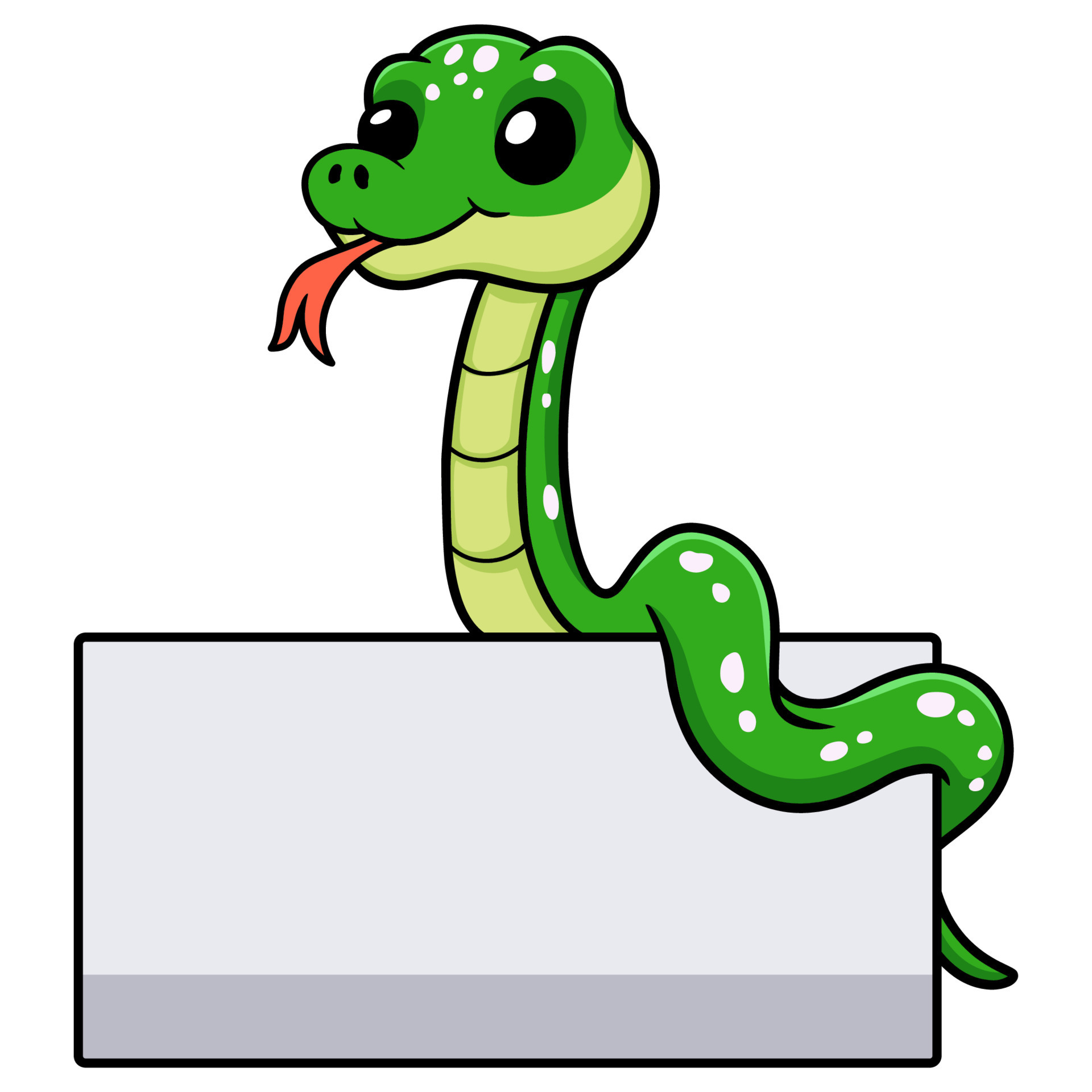 Cute green tree python cartoon with blank sign 17206196 Vector Art at ...