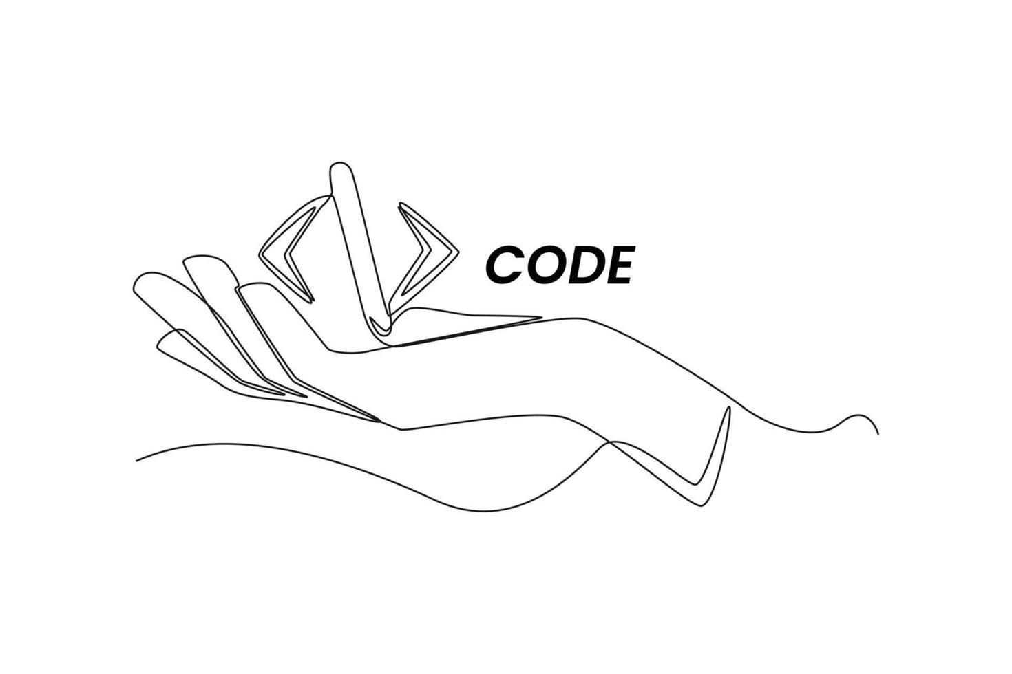 Single One Line Drawing Hand Holding Programming Code Programming Code Concept Continuous Line