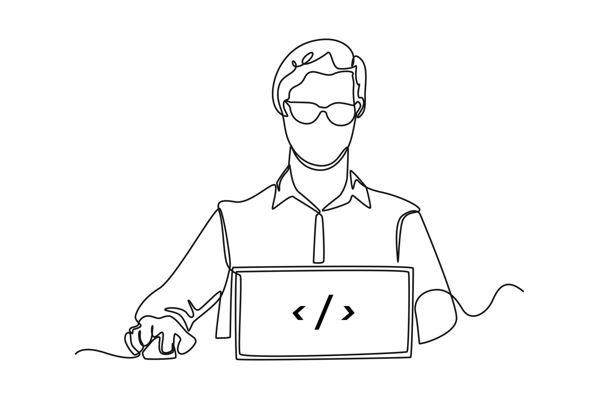 Single One Line Drawing Programmers Or Developers Make Programming Language Code In Front Of The