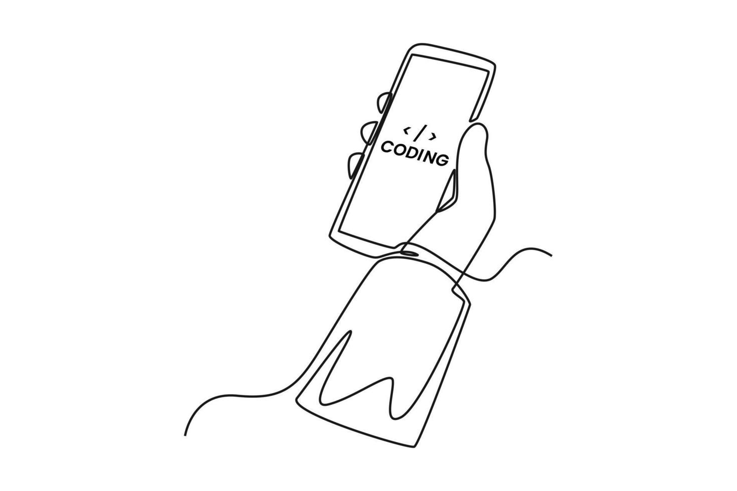 Single one line drawing smartphone for coding. Programming code concept ...