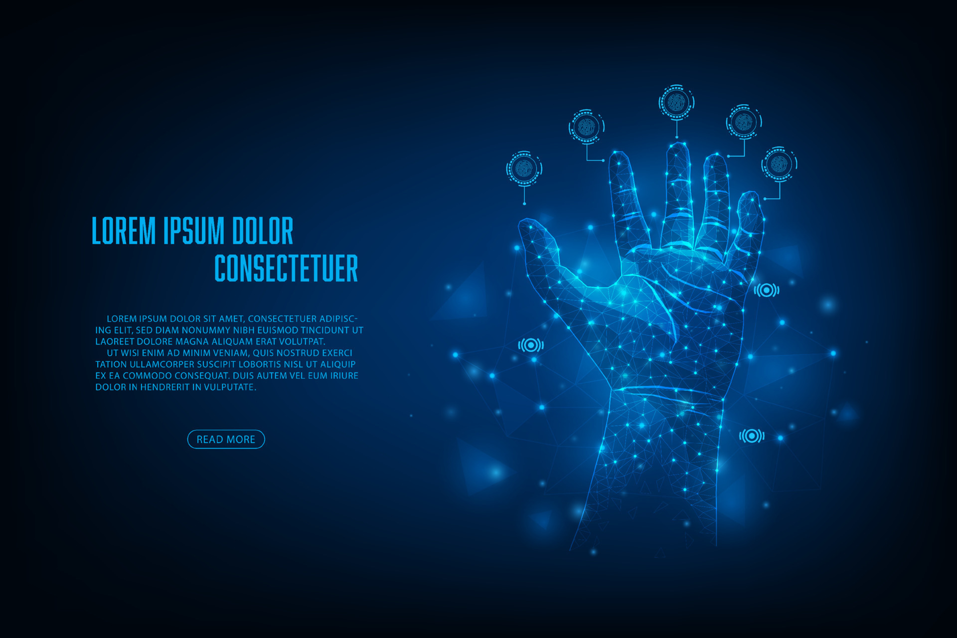 Vector Pointing Wireframe Hand Scan Technology With Concept Cyber