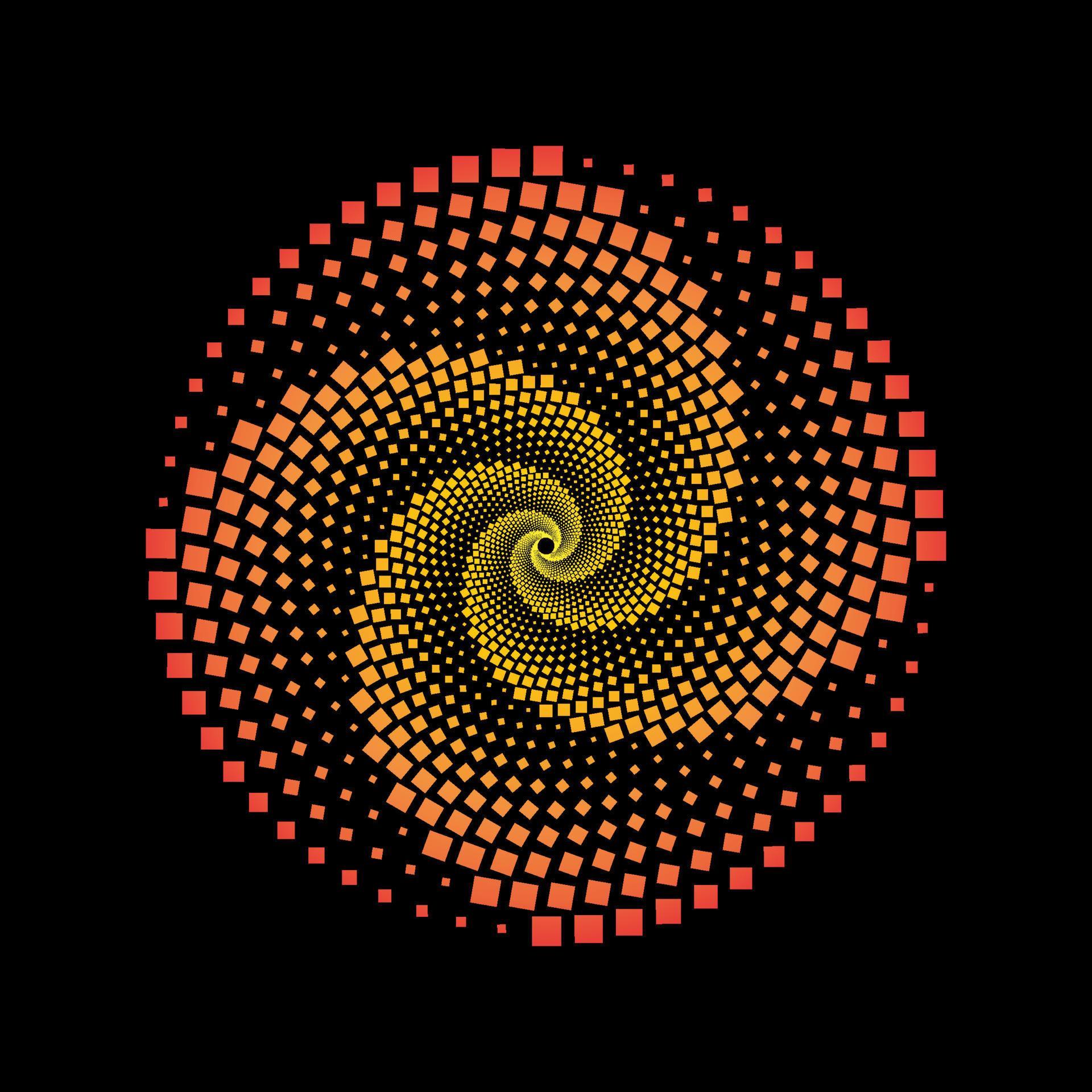 Red And Yellow Dotted Squares Spiral Vortex Circle Vector Squarish