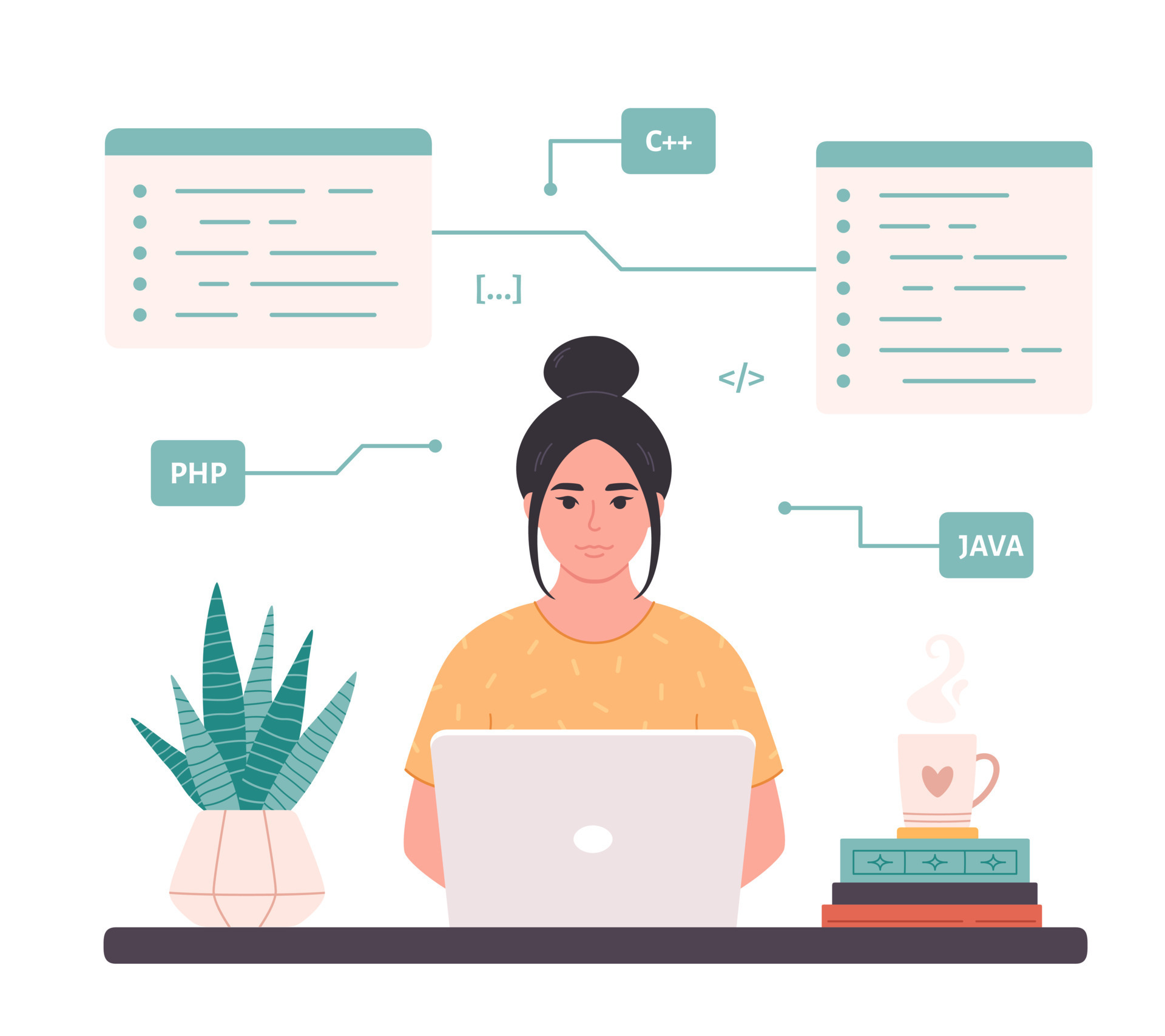 Asian Woman Working On Laptop Woman It Developer Programming Code