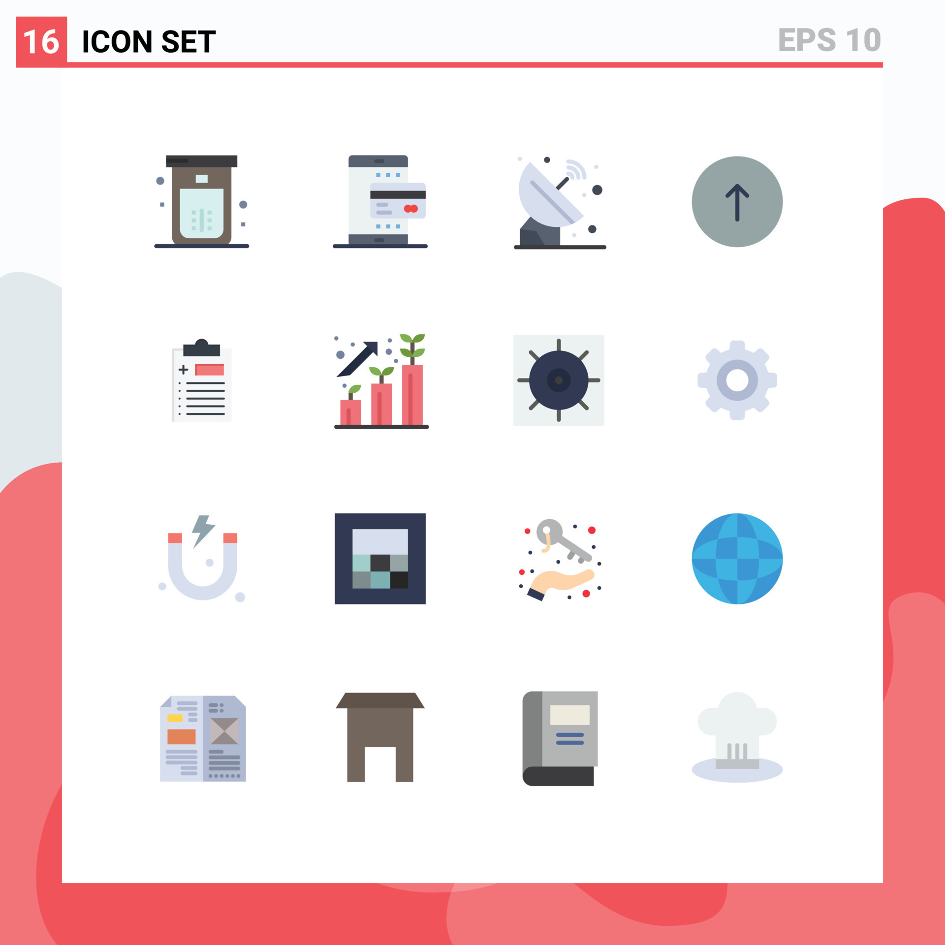 16 User Interface Flat Color Pack Of Modern Signs And Symbols Of Communication Arrow Payment