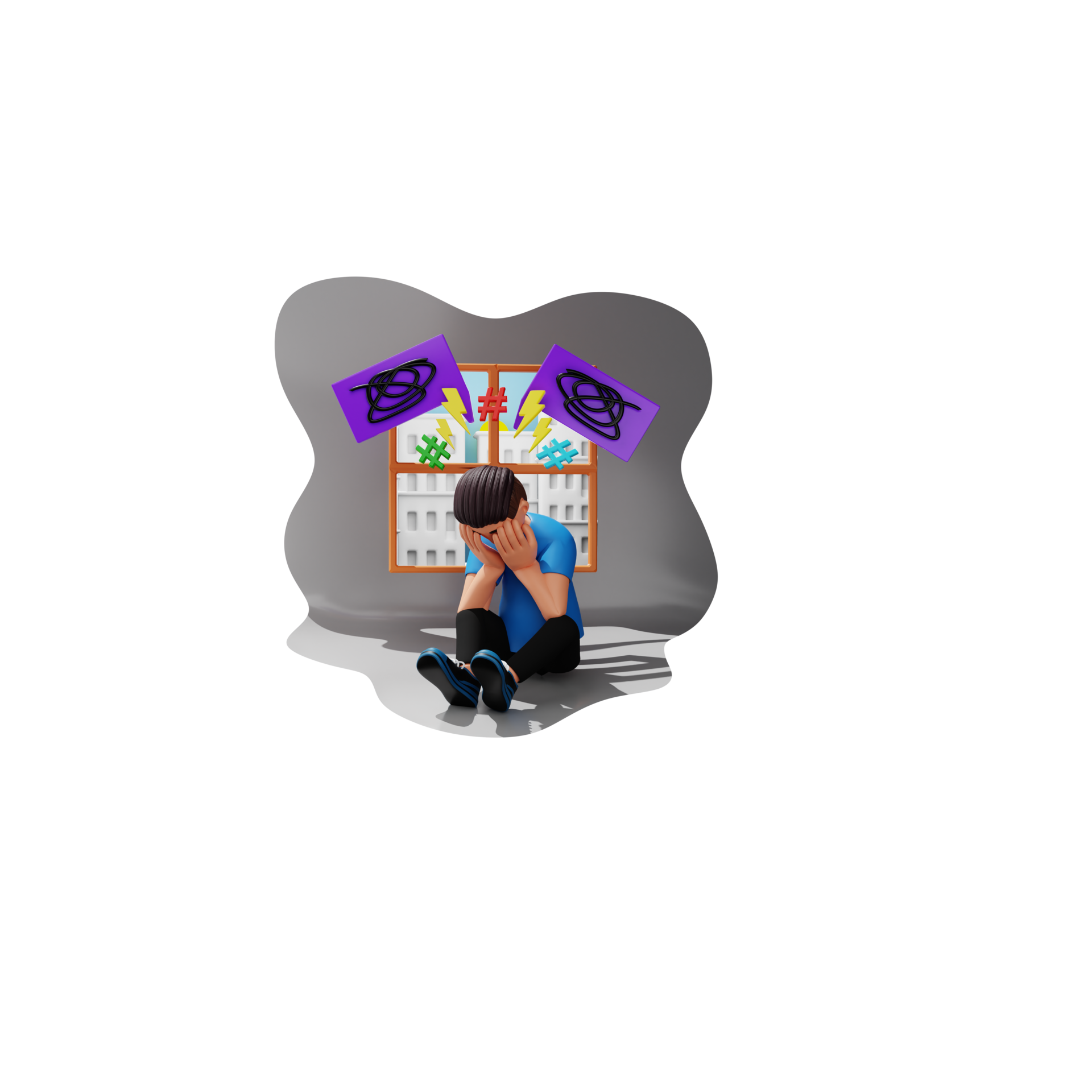 Sad man feeling anxiety, 3D character illustration 17218191 PNG
