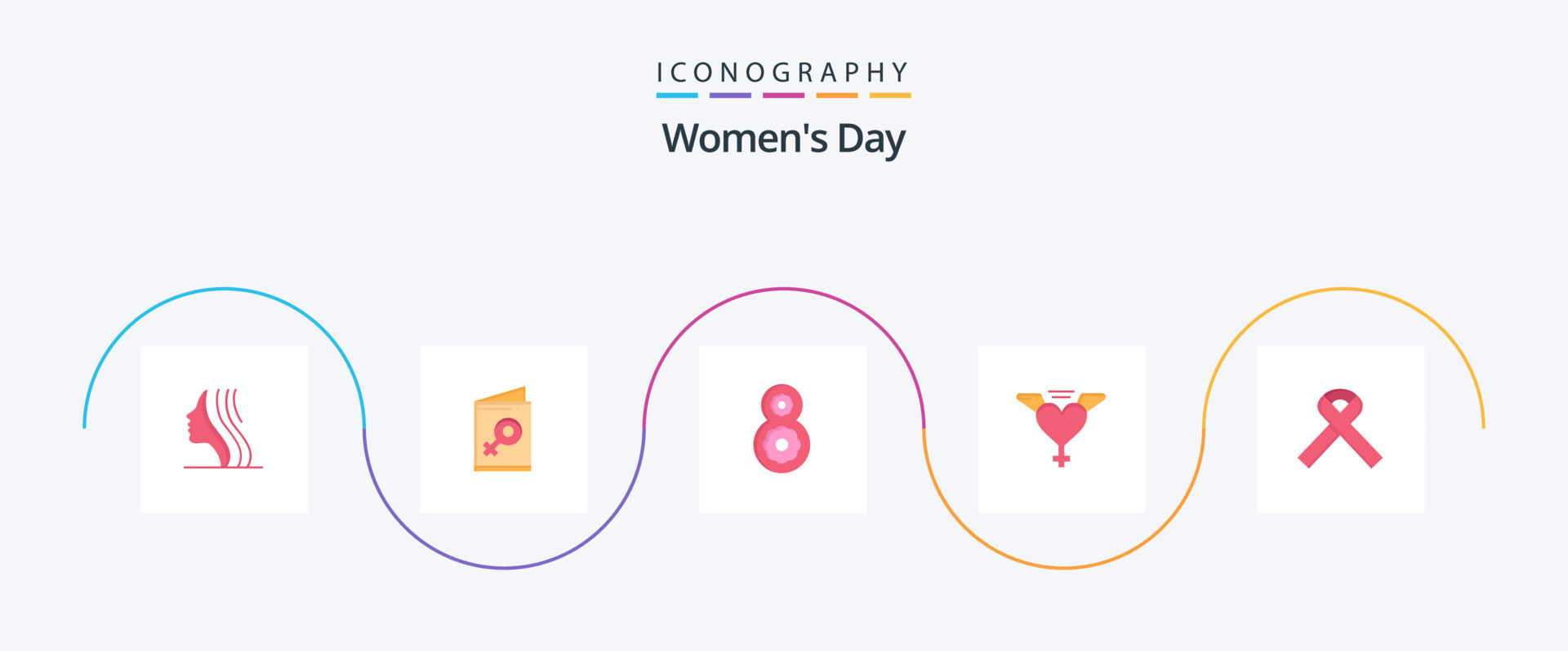 Womens Day Flat 5 Icon Pack Including Womens Flower Female Eightth