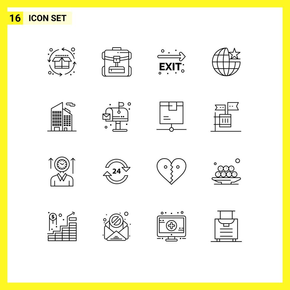 User Interface Pack Of 16 Basic Outlines Of Office Stare Exit Internet Global Editable Vector