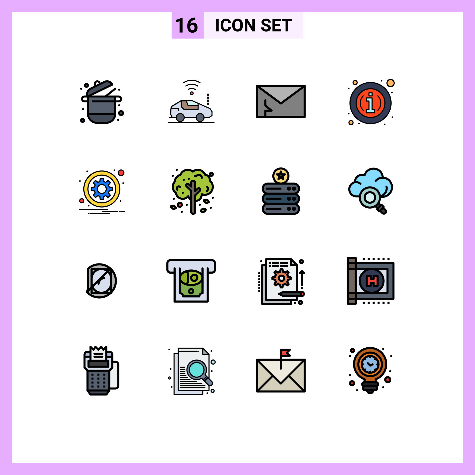 Mobile Interface Flat Color Filled Line Set of 16 Pictograms of information info signal about ...