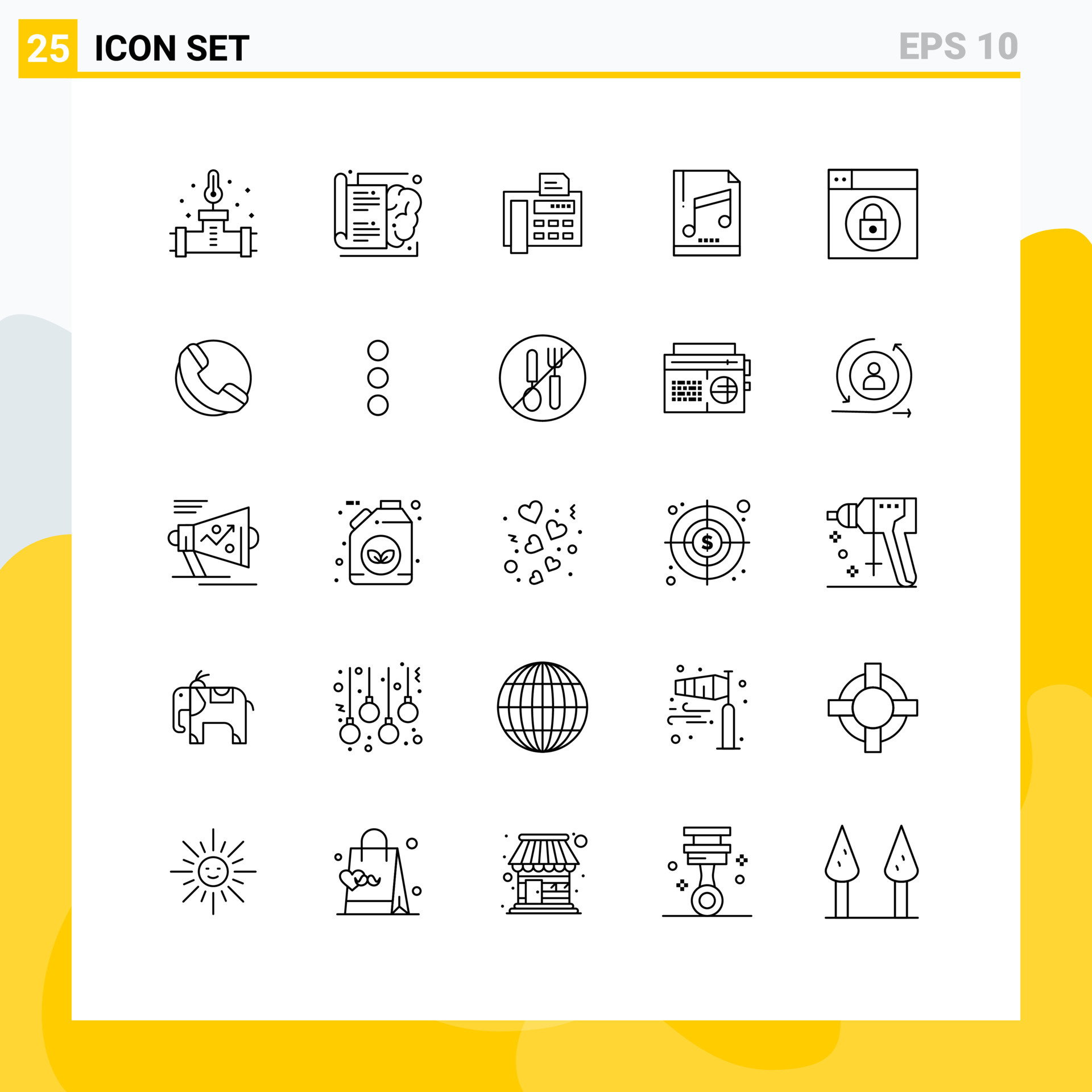 Mobile Interface Line Set Of 25 Pictograms Of Design Sample Fax File