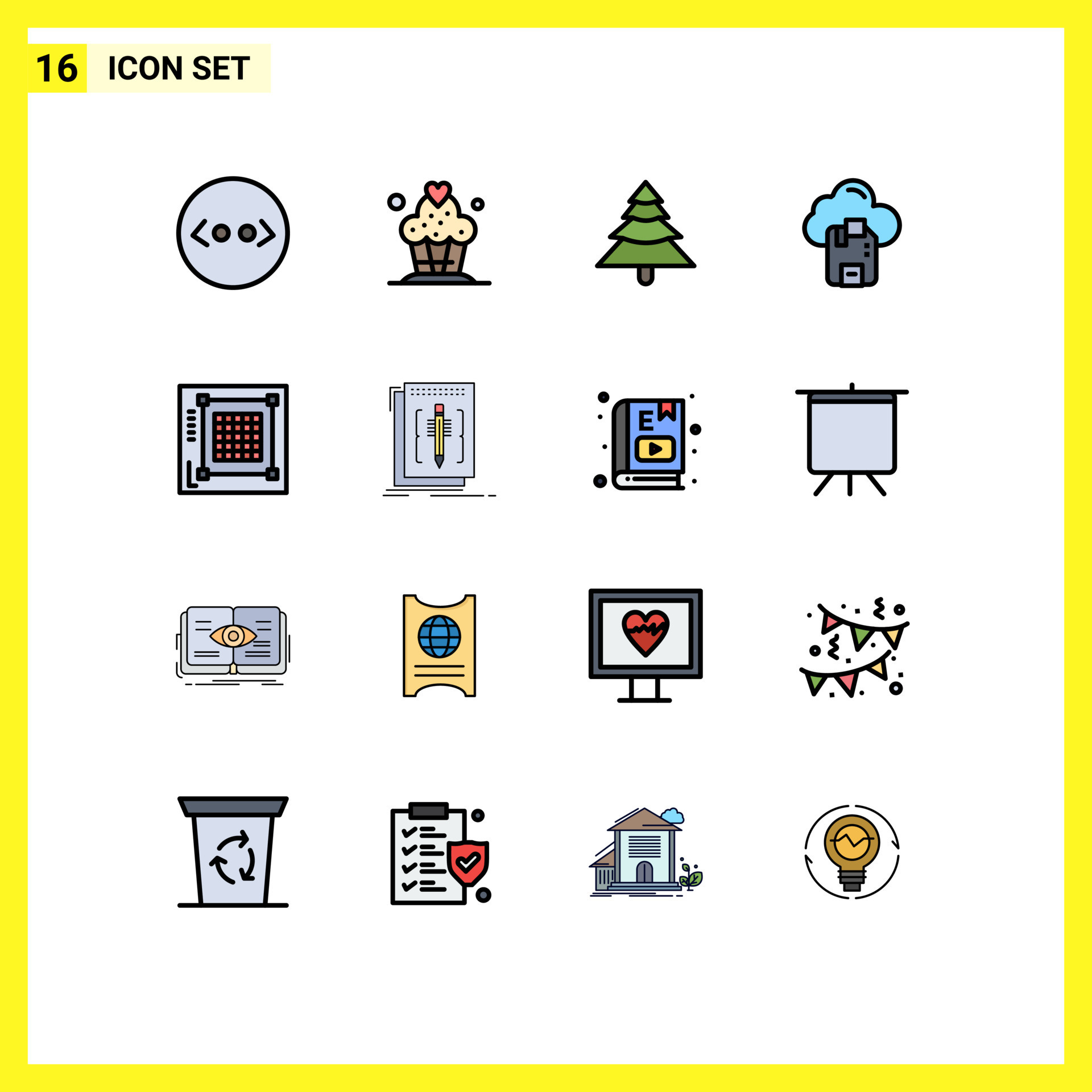 16 User Interface Flat Color Filled Line Pack Of Modern Signs And Symbols Of Website Layout Tree