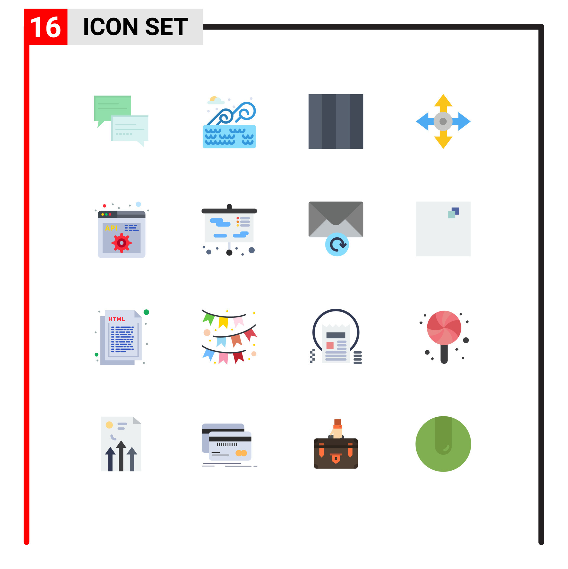 Modern Set of 16 Flat Colors and symbols such as programming code grid ...