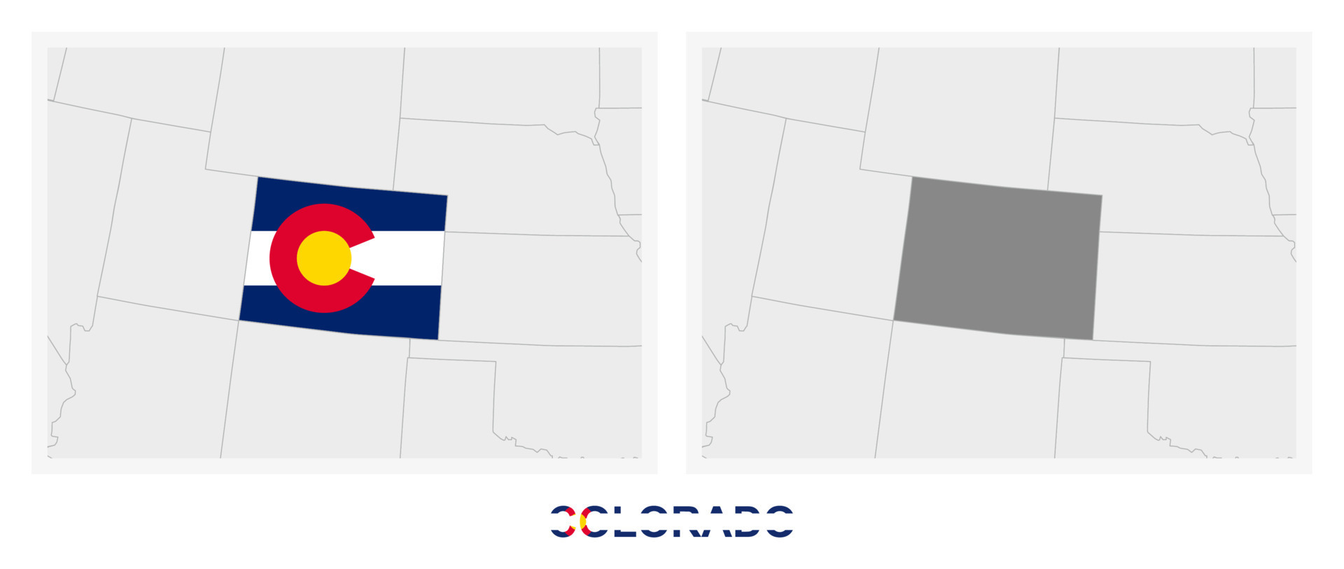 Two versions of the map of US State Colorado, with the flag of Colorado ...