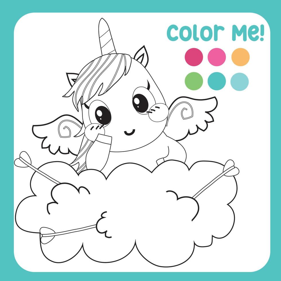 Color me worksheet for children. Coloring page activity. Cute unicorn illustration. Vector file ...
