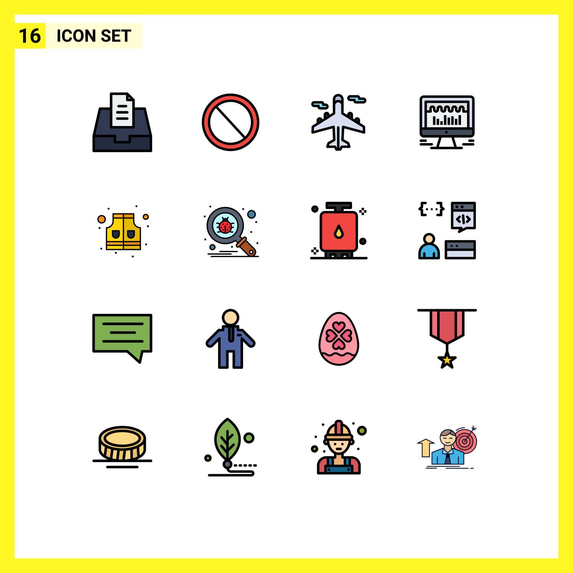 Editable Vector Line Pack of 16 Simple Flat Color Filled Lines of ...