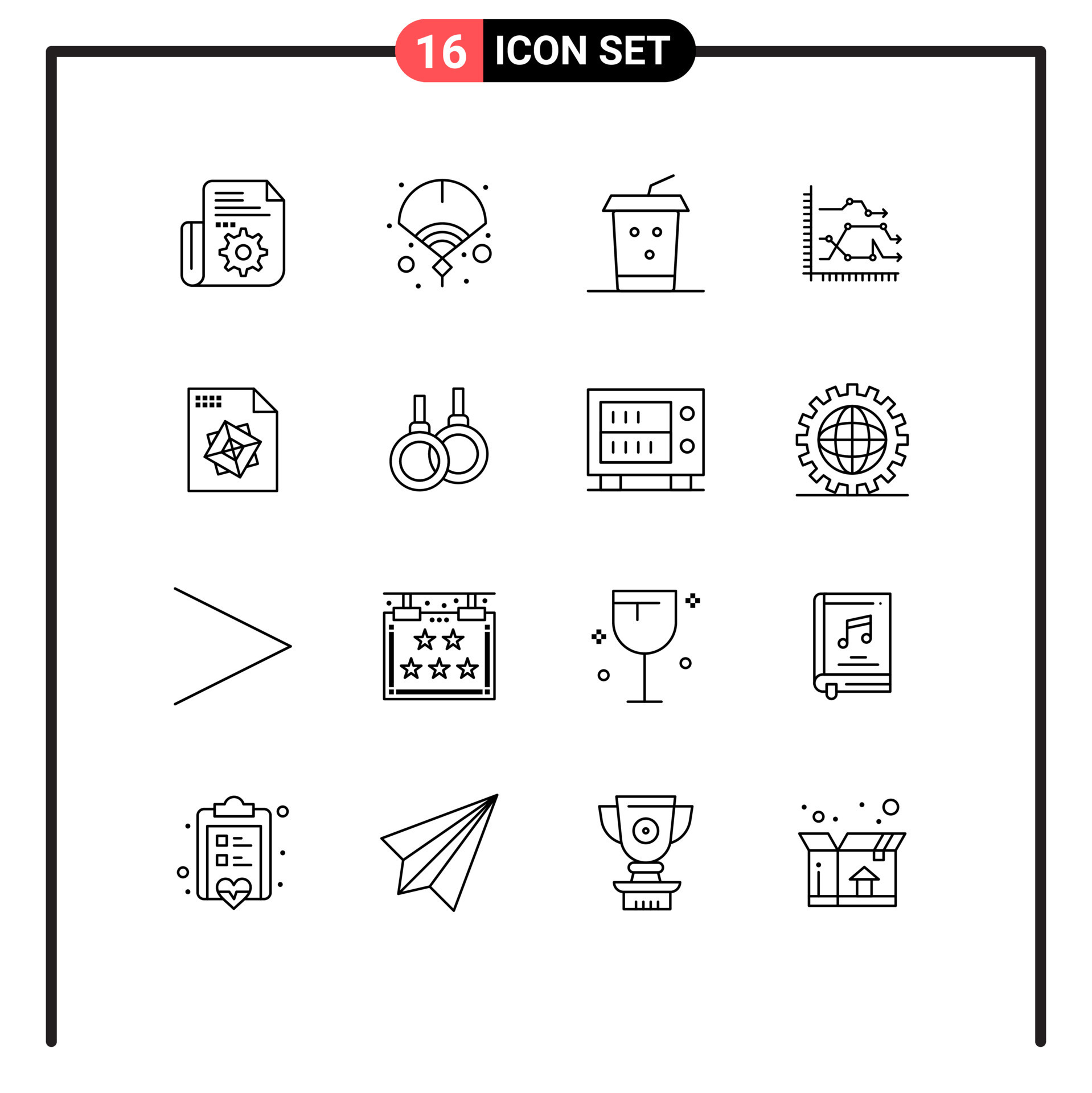 16 Universal Outlines Set For Web And Mobile Applications File Graph Cola Diagram Business