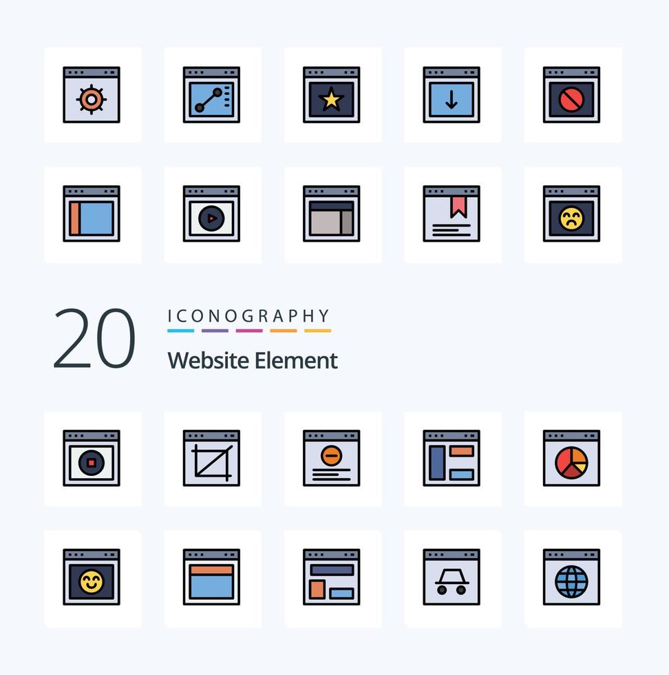 20 Website Element Line Filled Color Icon Pack Like Business Webpage Web Internet Website