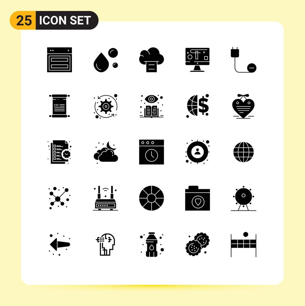 Pictogram Set of 25 Simple Solid Glyphs of computers display natural oil design print Editable ...