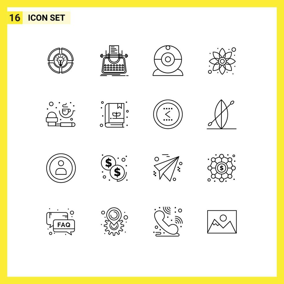 User Interface Pack Of 16 Basic Outlines Of Coffee Green Typewriter Flower Devices Editable