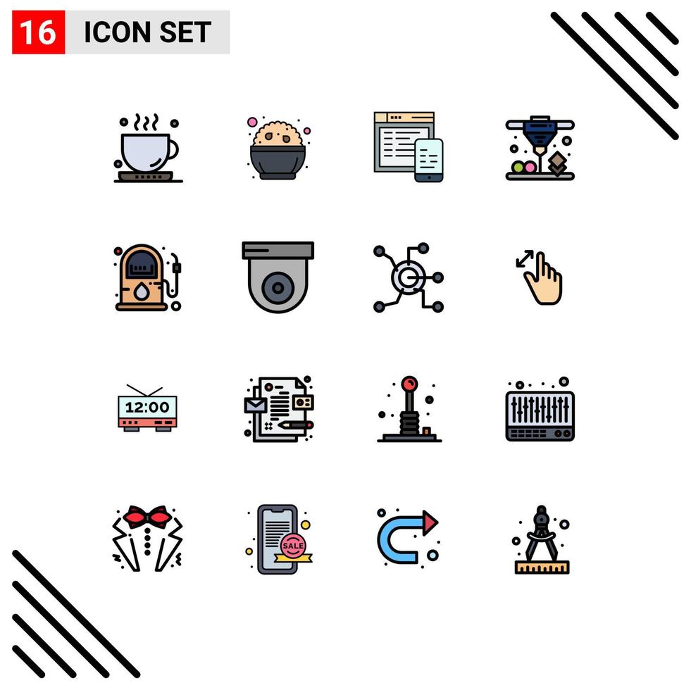 16 Universal Flat Color Filled Lines Set For Web And Mobile Applications Gasoline Energy