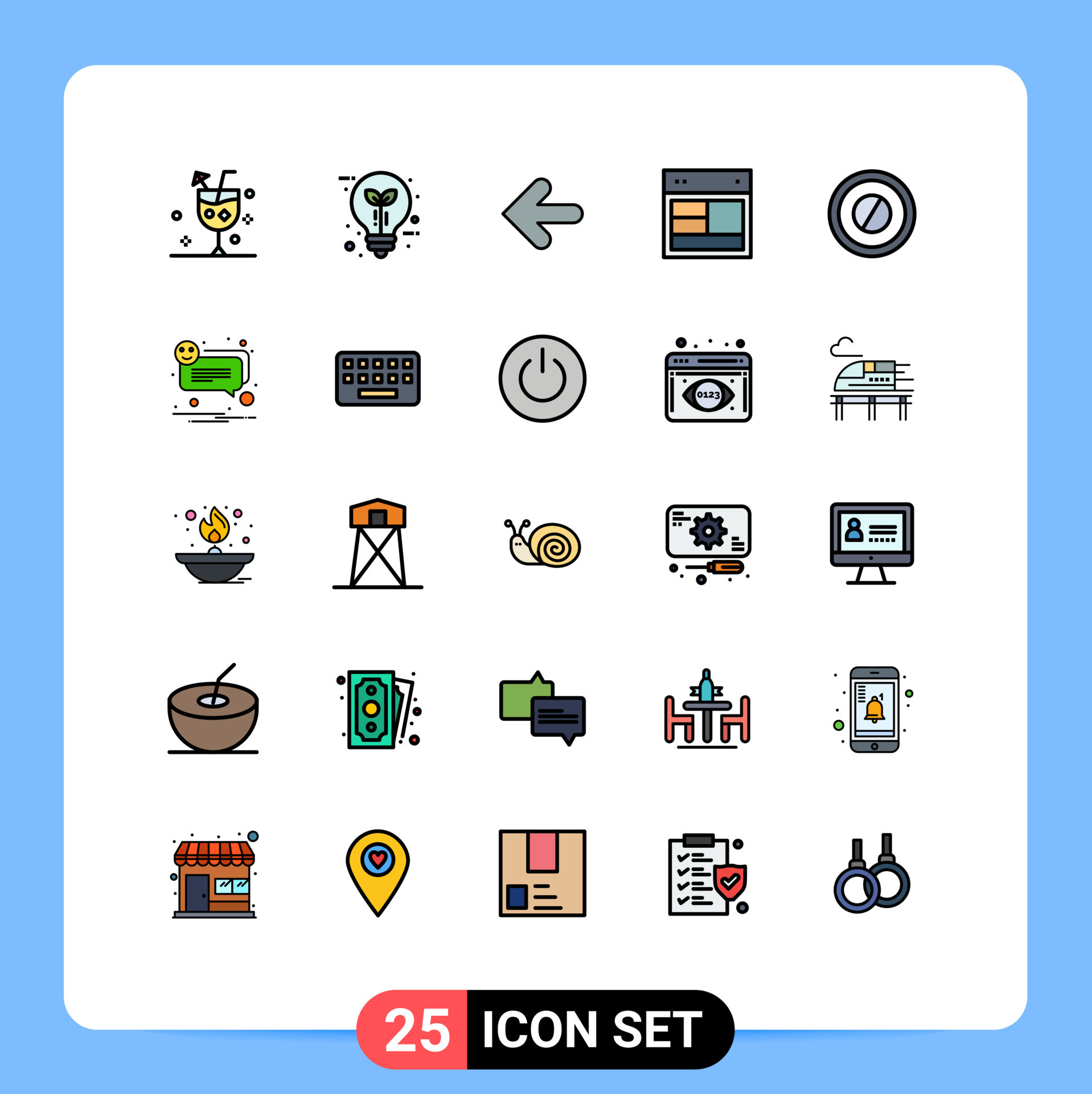 Pictogram Set Of 25 Simple Filled Line Flat Colors Of Web Layout Leaf Design Back Editable