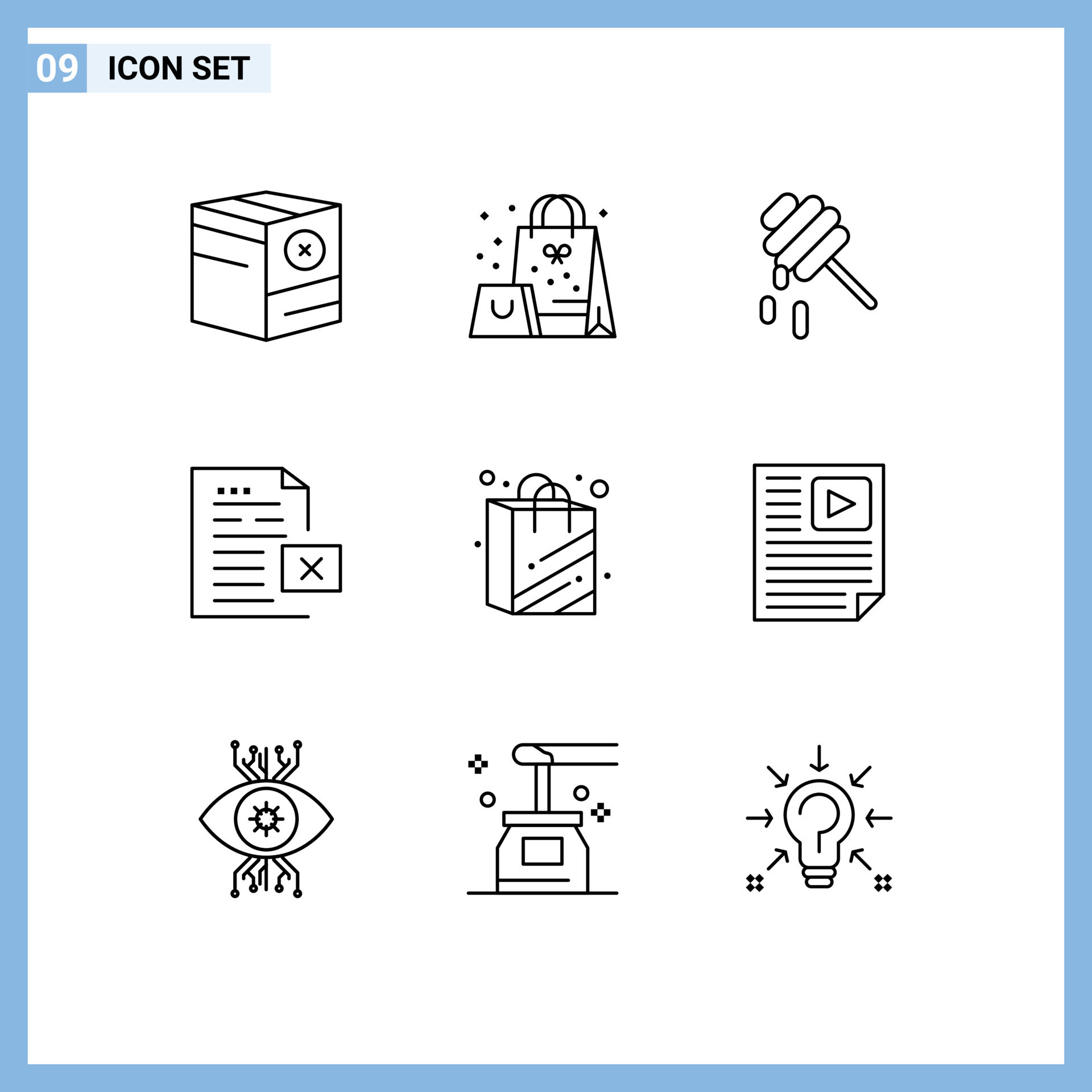 Set Of 9 Vector Outlines On Grid For Bag File Surprise Document Data