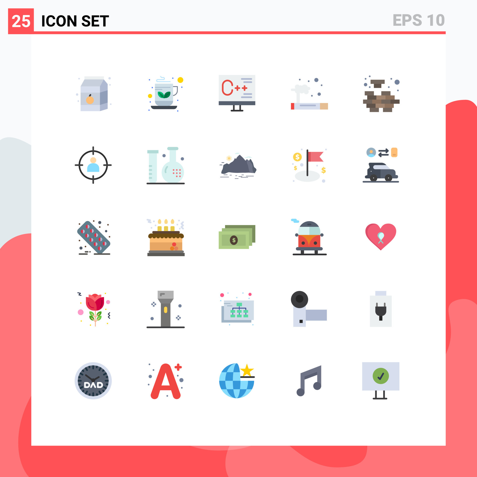 Mobile Interface Flat Color Set Of 25 Pictograms Of Logic Smoke Coding Pollution Programming