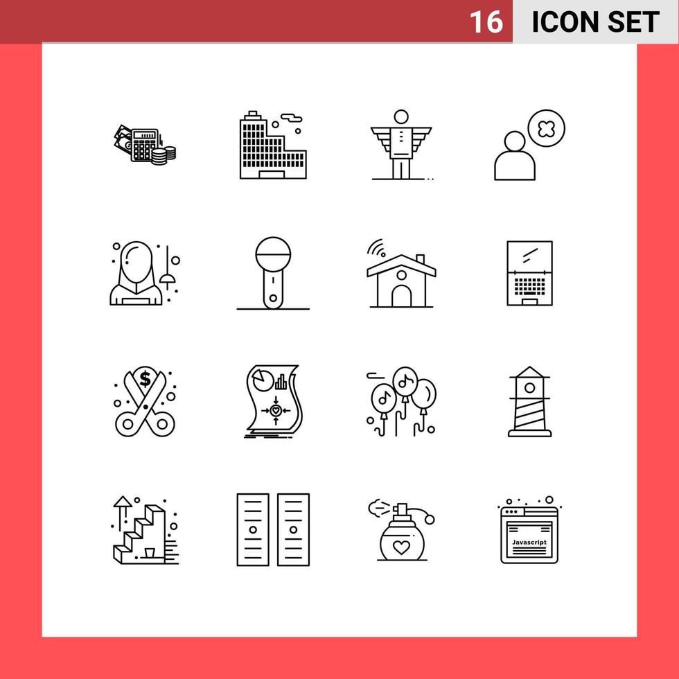 User Interface Pack Of 16 Basic Outlines Of Avatar User Business Profile Cross Editable Vector