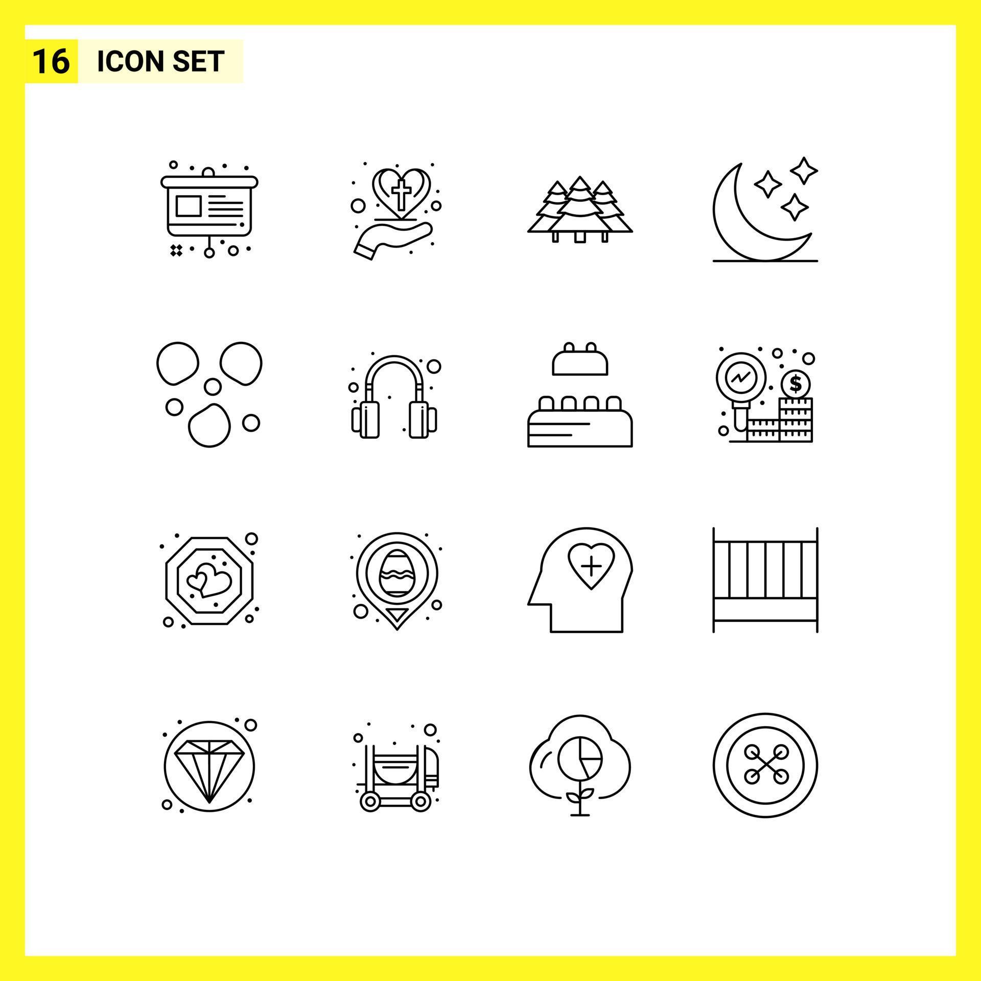 User Interface Pack Of 16 Basic Outlines Of Weather Nature Cross Moon Tree Editable Vector