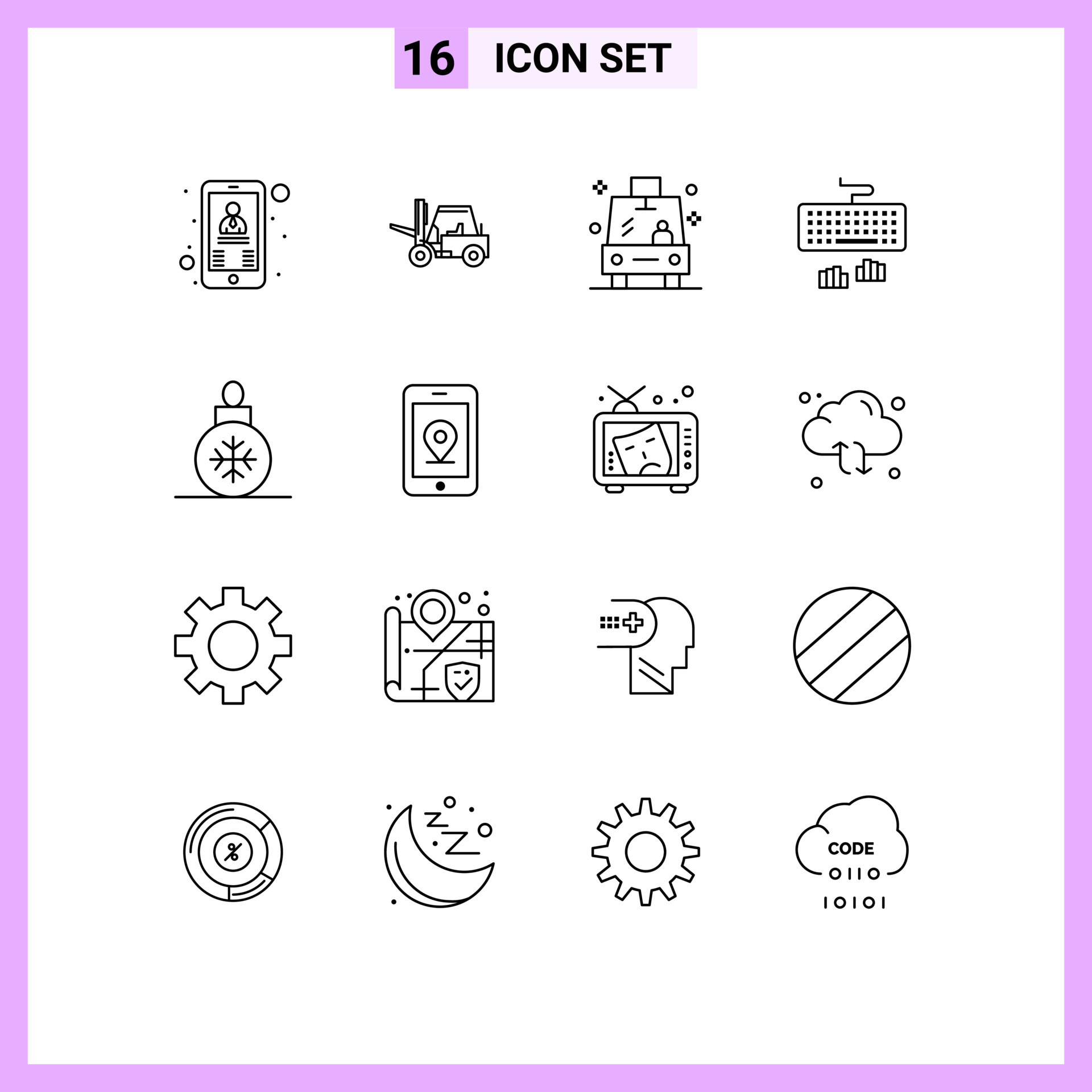 Set of 16 Modern UI Icons Symbols Signs for christmas typing shuttle type keyboard Editable ...