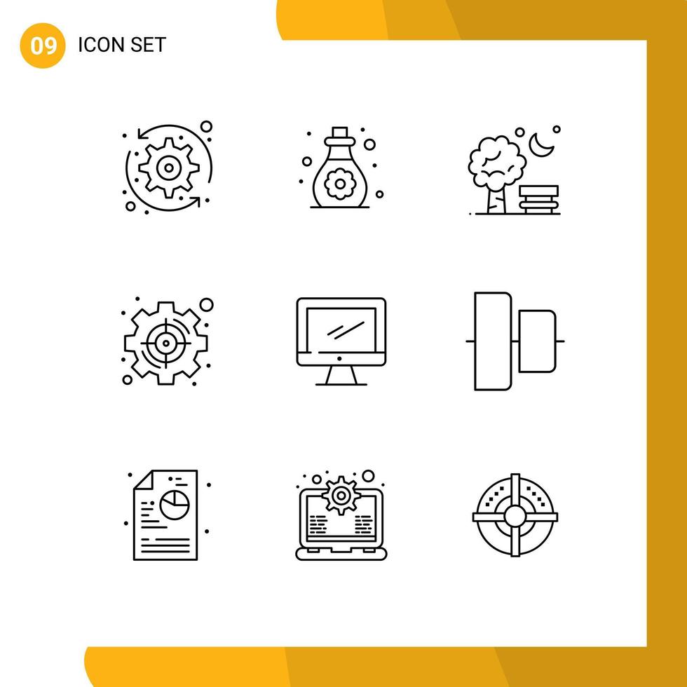 Pictogram Set of 9 Simple Outlines of target set bench management baloon Editable Vector Design ...