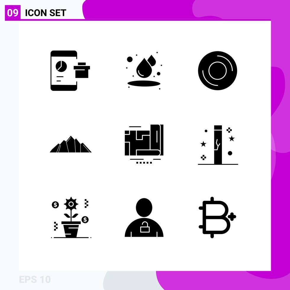 Pictogram Set of 9 Simple Solid Glyphs of scene nature computers ...