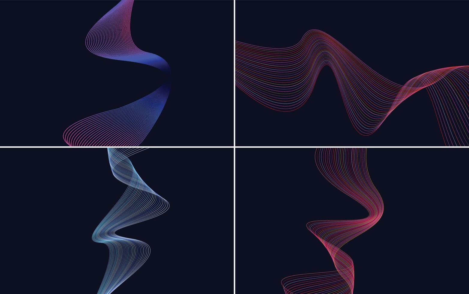 Set of 4 geometric wave pattern background Abstract waving line ...
