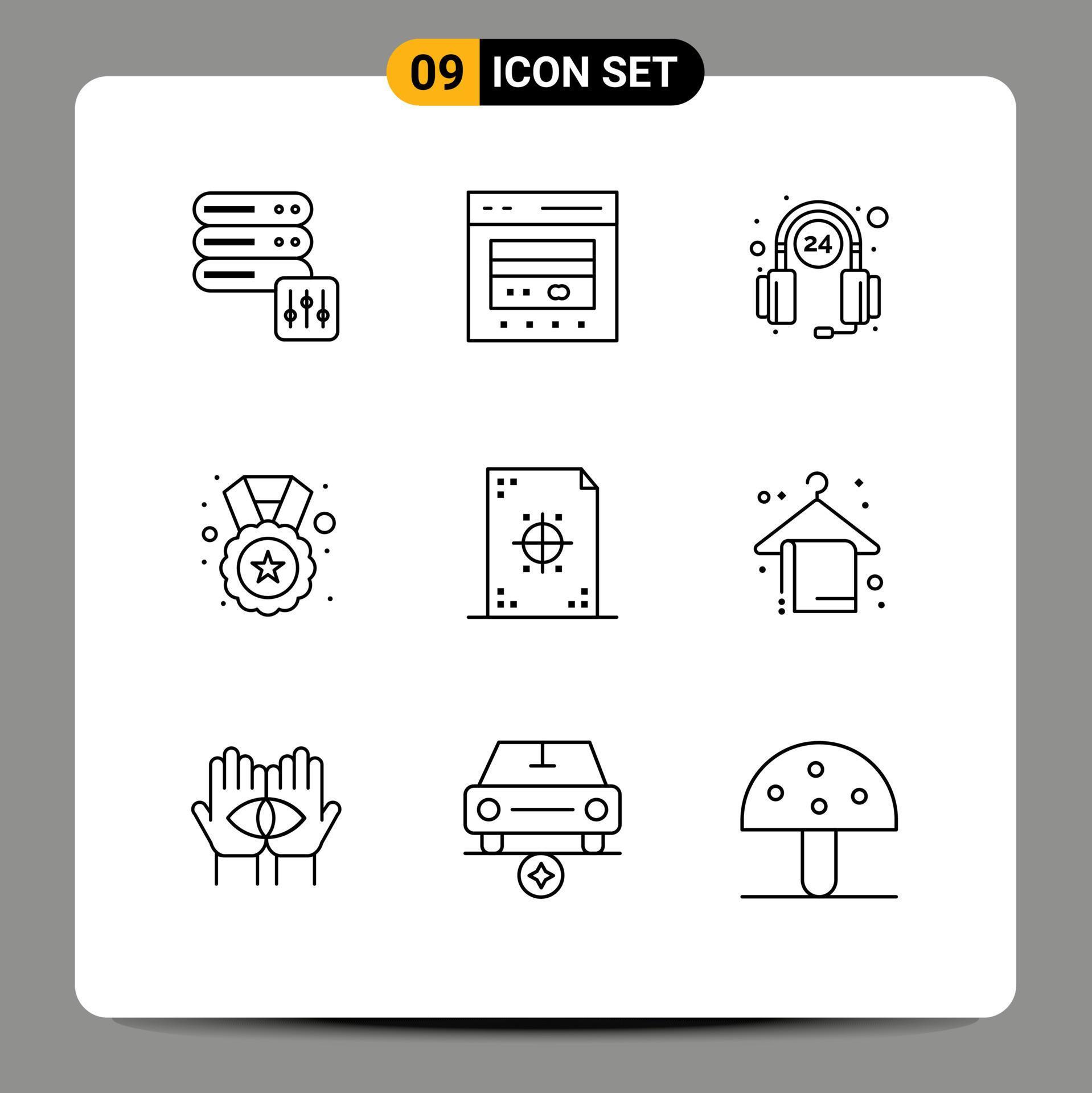 Set Of 9 Vector Outlines On Grid For Design Badge Customer Star Medal