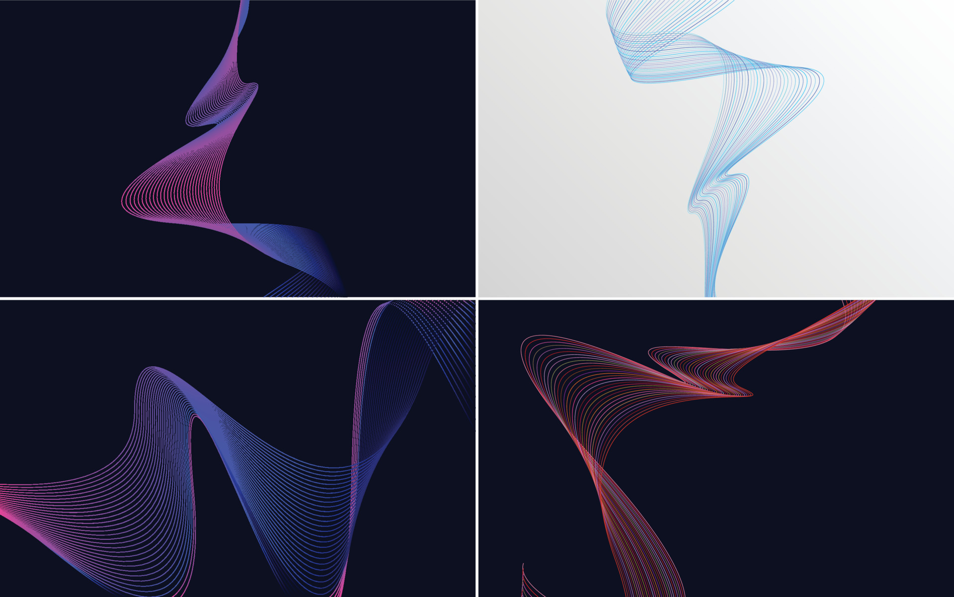 Set of 4 geometric wave pattern background Abstract waving line ...