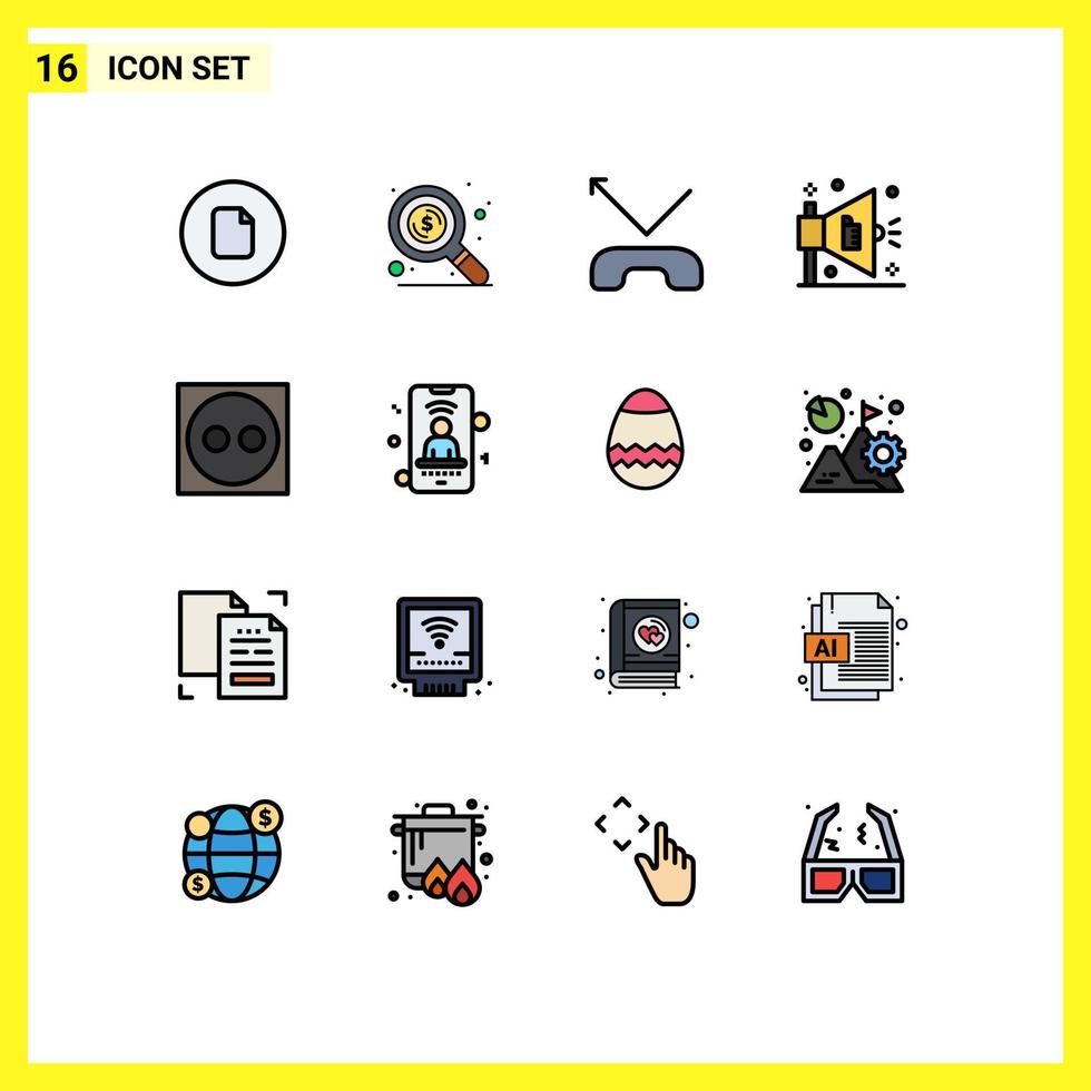 16 Universal Flat Color Filled Lines Set For Web And Mobile Applications User Plug Missed