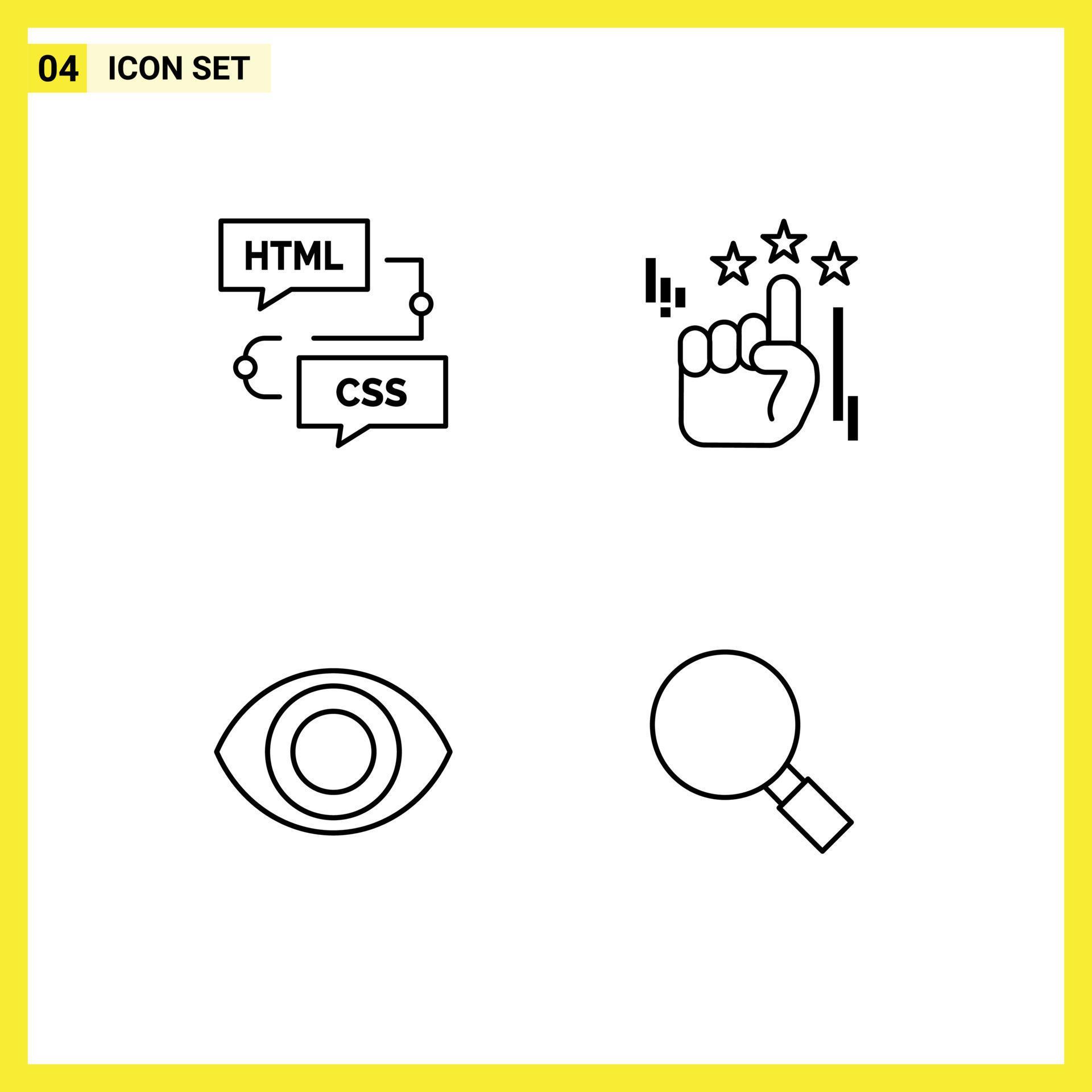 Set Of 4 Modern Ui Icons Symbols Signs For Coding View Flowchart Stare Look Editable Vector
