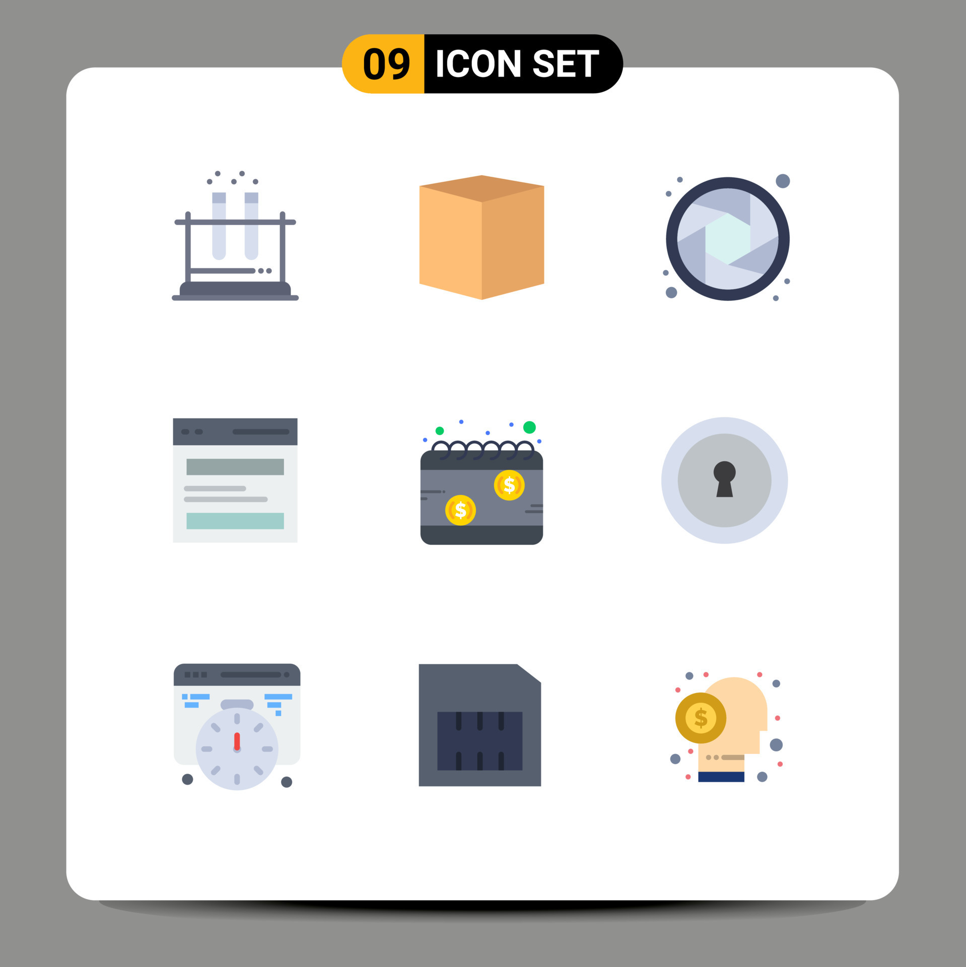 User Interface Pack of 9 Basic Flat Colors of money user camera ...