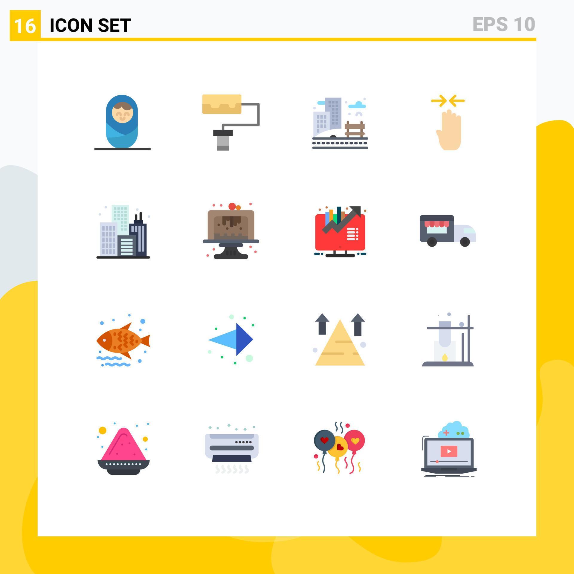 16 User Interface Flat Color Pack Of Modern Signs And Symbols Of Cake Baking Arrow Building City