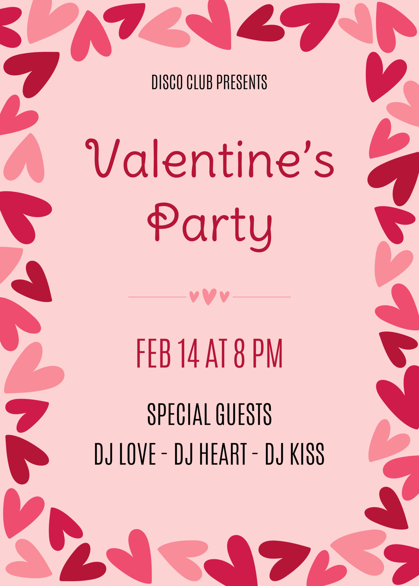 Valentines Day Party Invitation With Hearts Frame Template For Poster