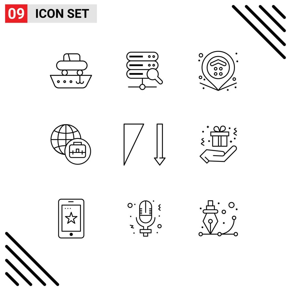 Modern Set of 9 Outlines and symbols such as box sorting location sort international business ...