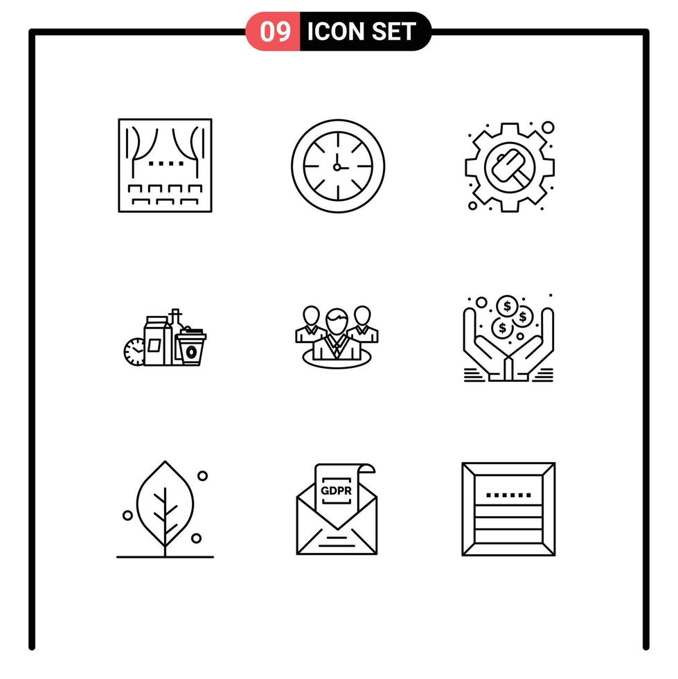 Modern Set of 9 Outlines and symbols such as group items gear milk food Editable Vector Design ...