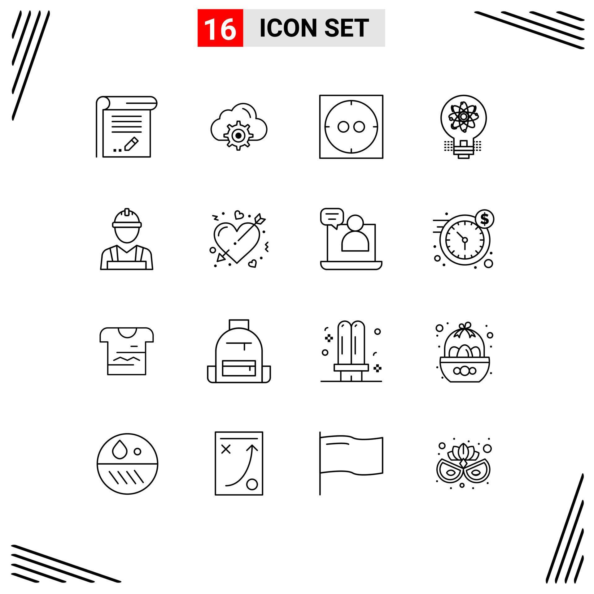 Set Of 16 Vector Outlines On Grid For Builder Startup Computing Solution Innovation Editable