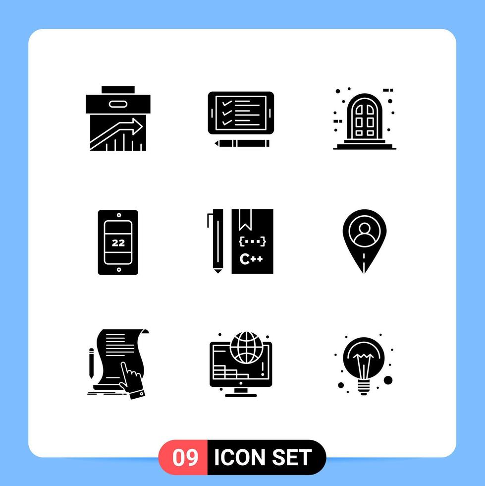 Group Of 9 Modern Solid Glyphs Set For Coding C Shopping Temperature Mobile Editable Vector